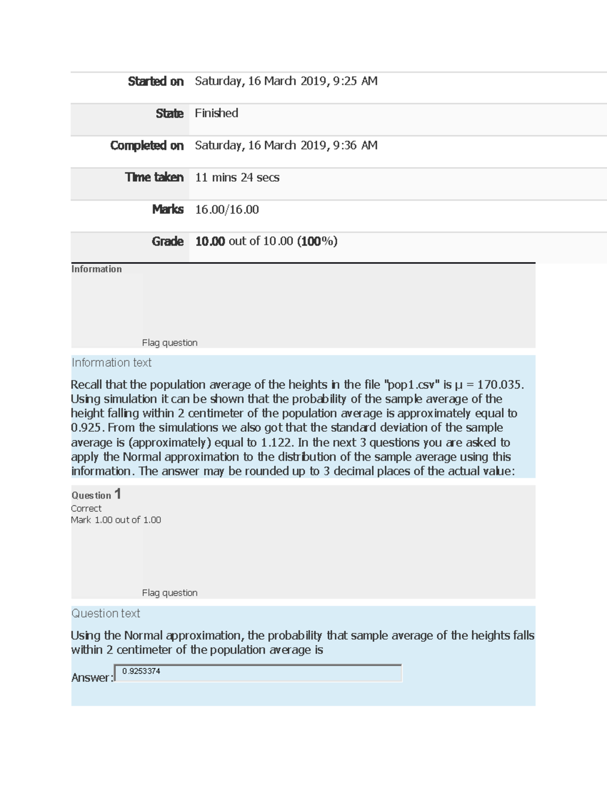 SELF QUIZ UNIT 7 MATH 1280 - Started on Saturday, 16 March 2019, 9:25 ...