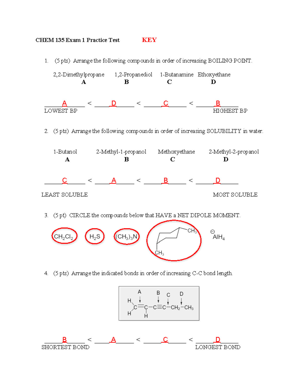 2022 135 Exam1 Practice KEY - CHEM 135 Exam 1 Practice Test KEY (5 pts ...