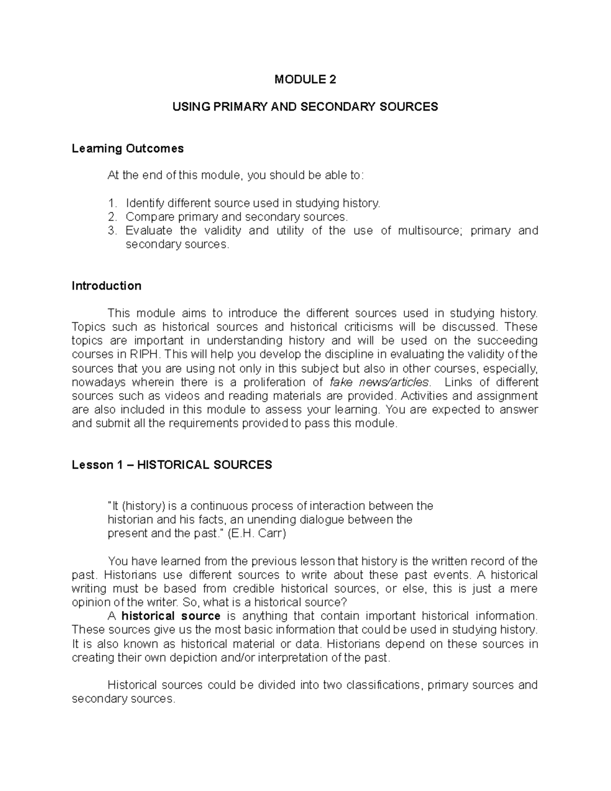 RPH mod 2 - sdfas - MODULE 2 USING PRIMARY AND SECONDARY SOURCES ...
