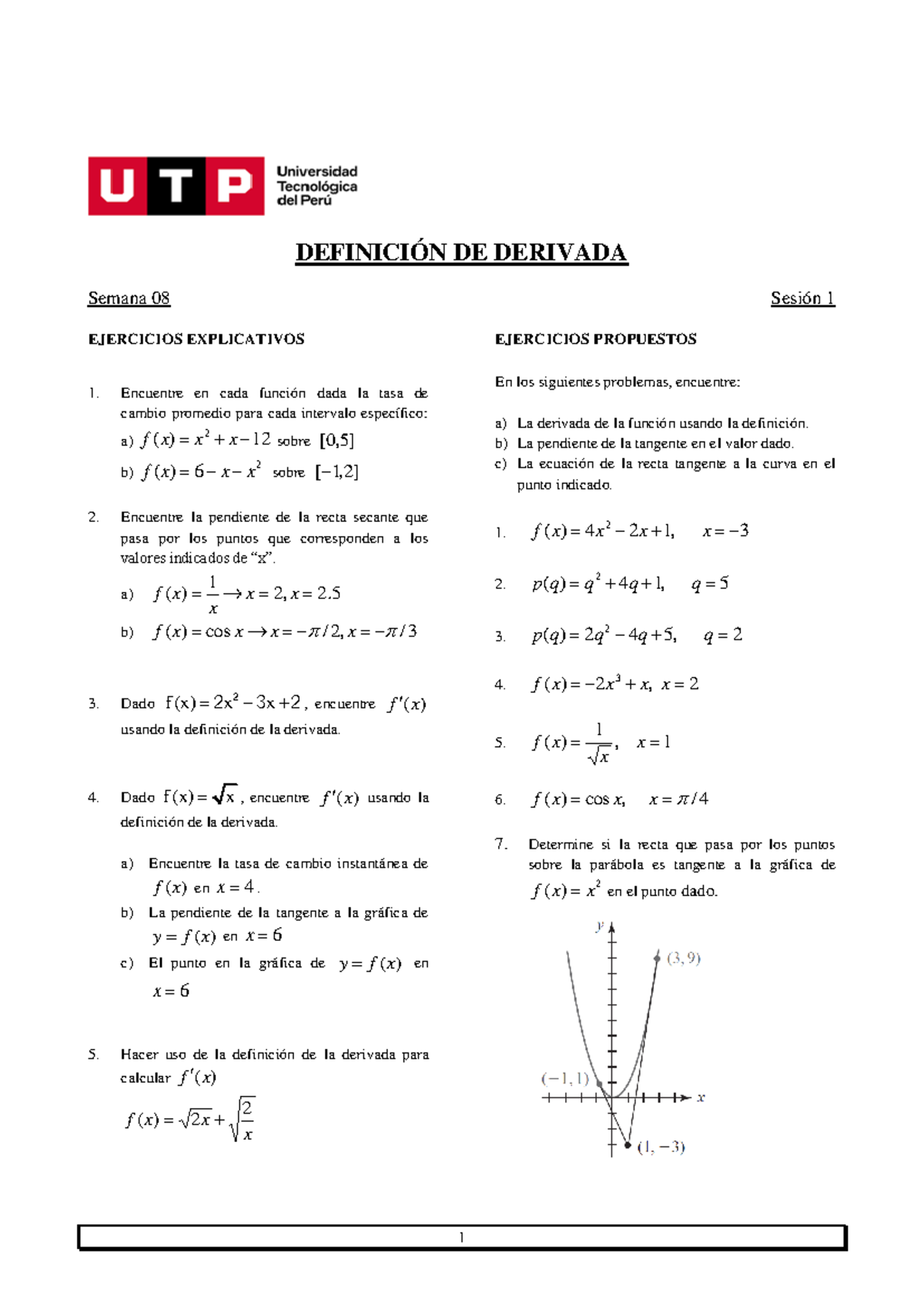 S08.s1 - Resolver Ejercicios - Derivada. Interpretación geométrica y definición matemática - Studocu