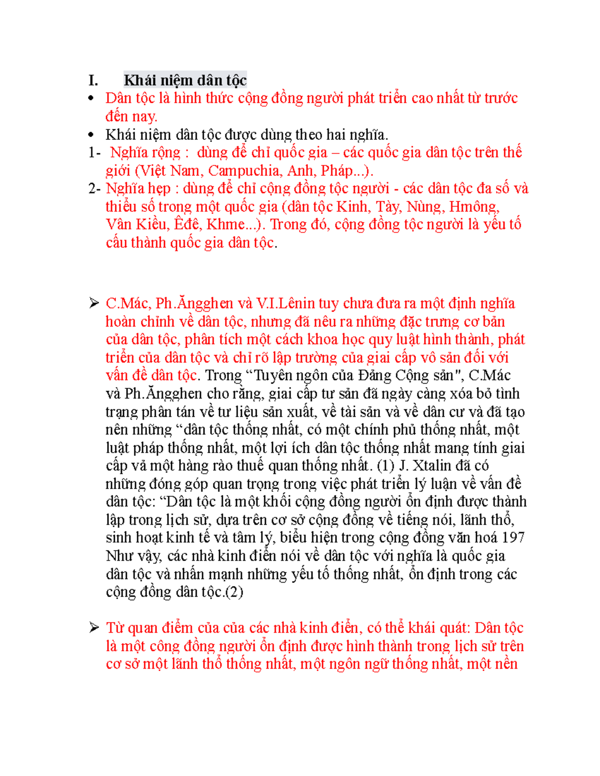 I và II 1 - 3k3k - I. Khái niệm dân tộc Dân tộc là hình thức cộng đồng ...