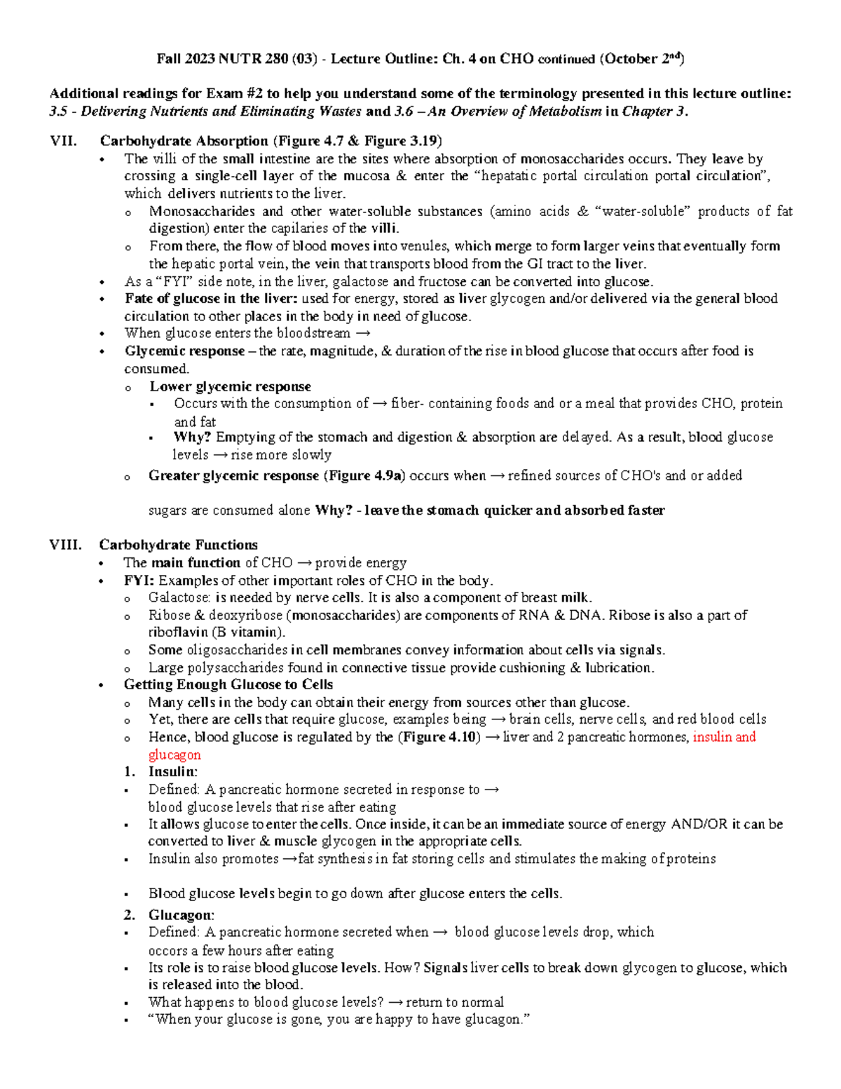 Student Outline Ch 4Oct02FA2023NUTR280 - Fall 2023 NUTR 280 ( 03 ...