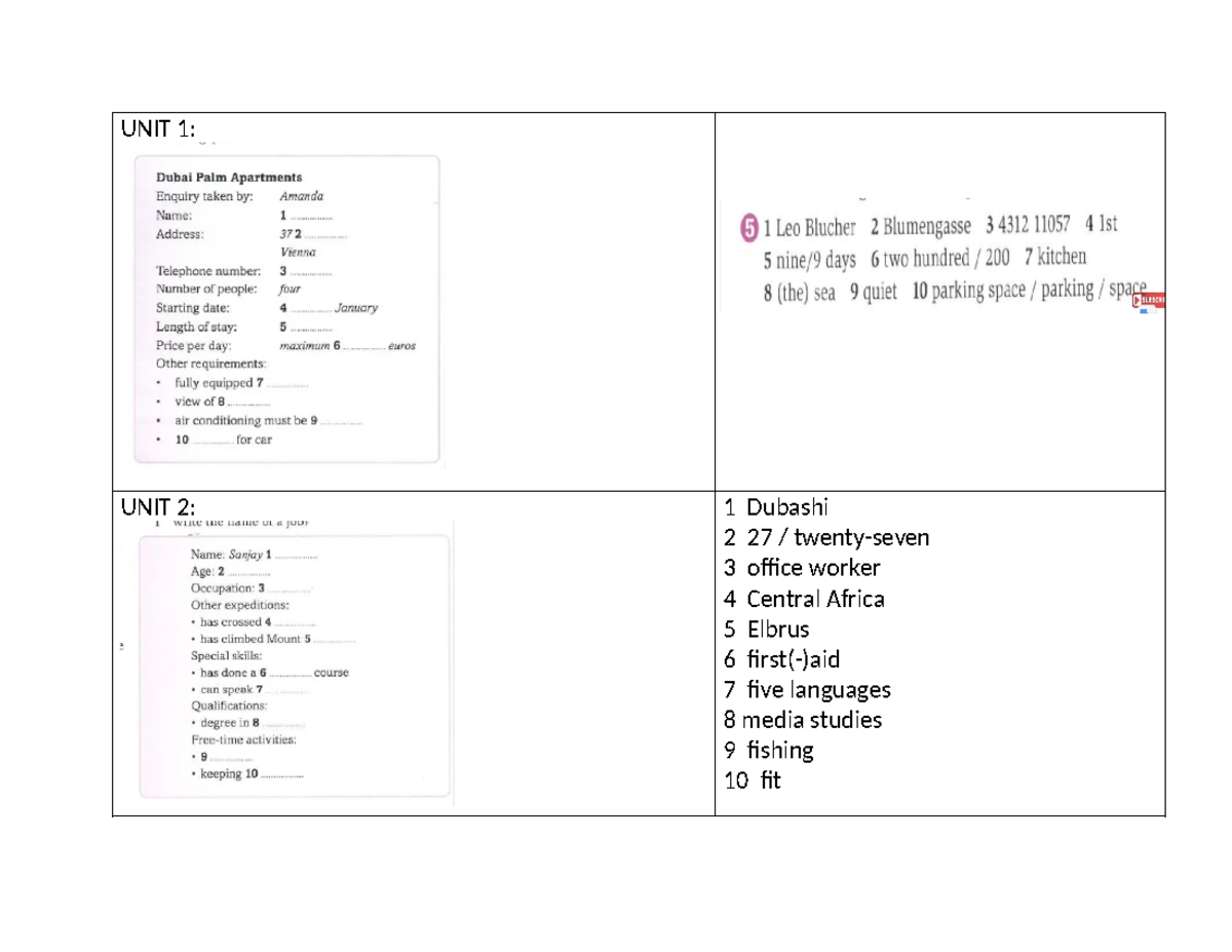 Listening ge3 - Nothing - UNIT 1: UNIT 2: 1 Dubashi 2 27 / twenty-seven 3 office worker 4 ...