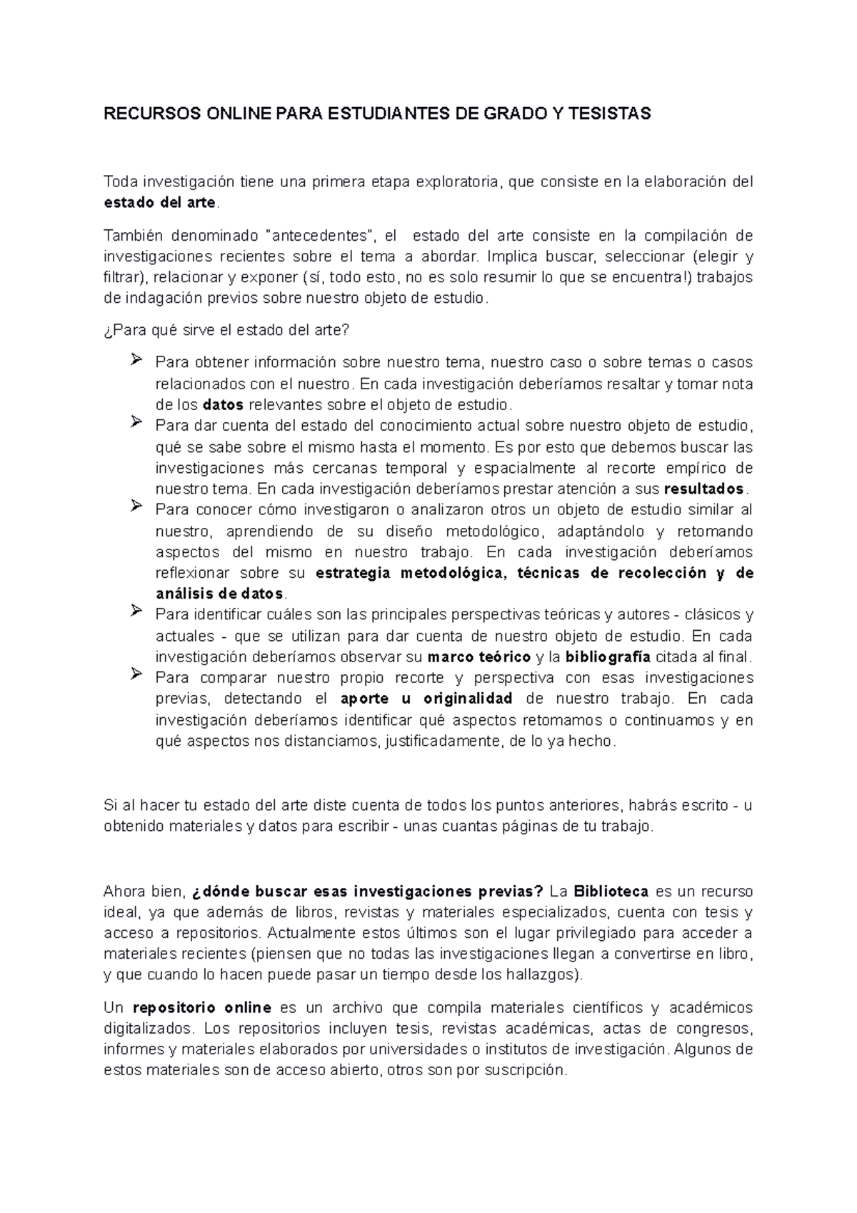 Estado del arte y recursos académicos online - RECURSOS ONLINE PARA ...