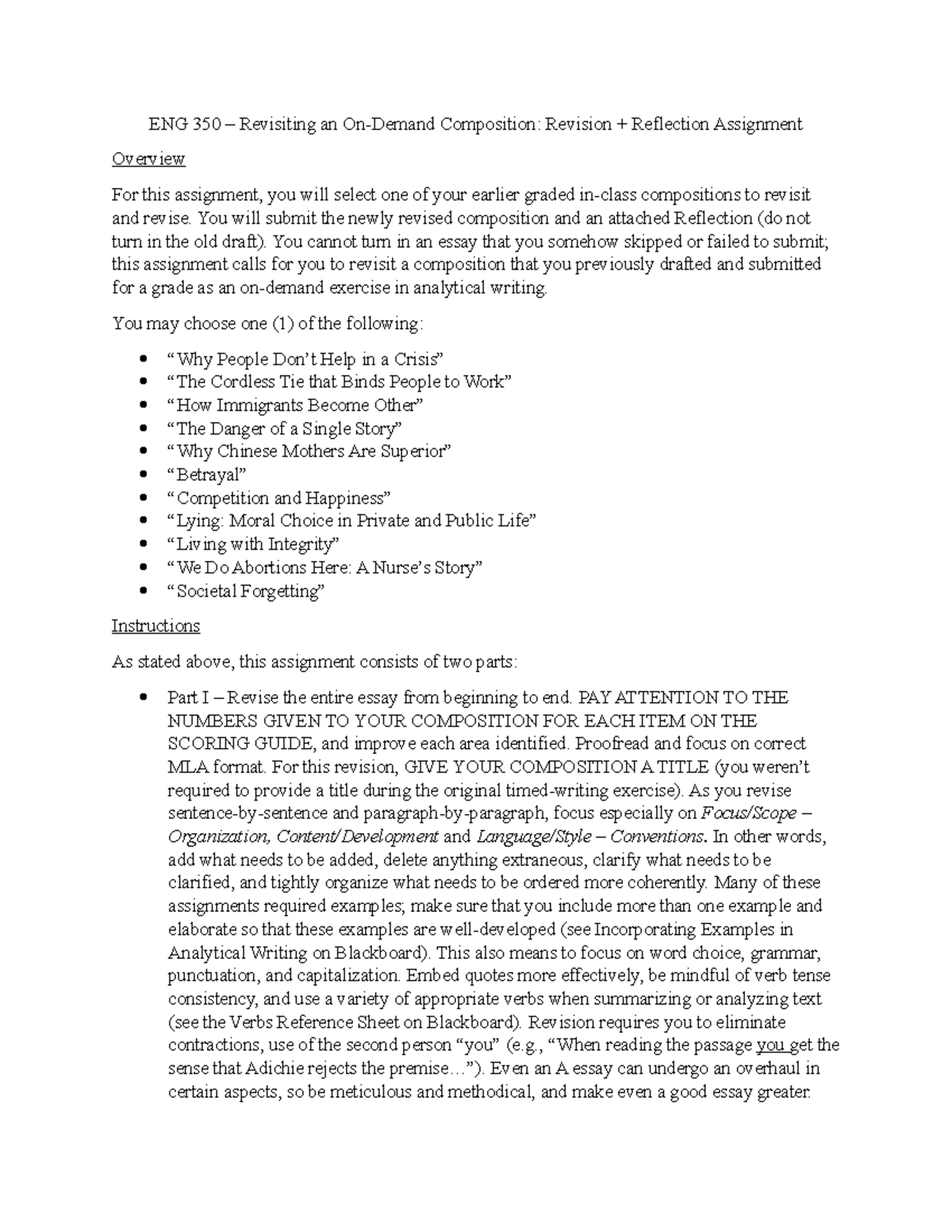 ENG 350 On-Demand Composition Revision and Reflection - ENG 350 ...