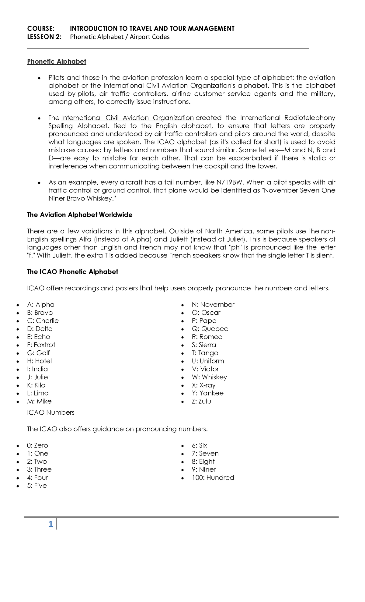 IATA Codes ITTM TATM - COURSE: INTRODUCTION TO TRAVEL AND TOUR ...