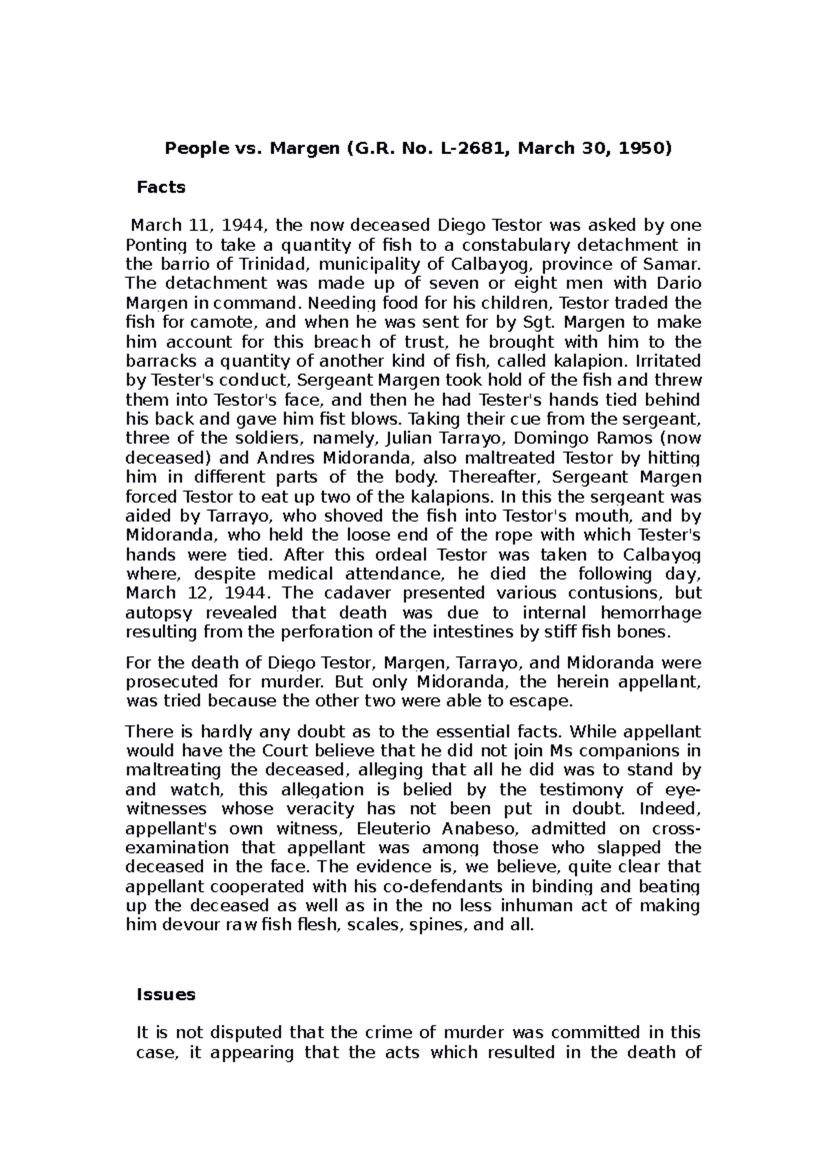 Case digest - People vs. Margen (G. No. L-2681, March 30, 1950) Facts ...