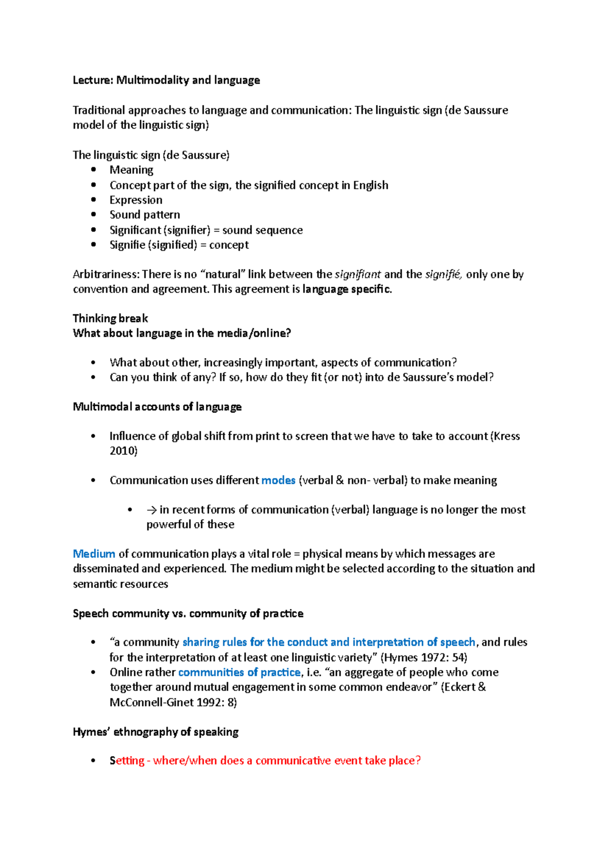 Multimodal language - Lecture notes - Lecture: Multimodality and ...