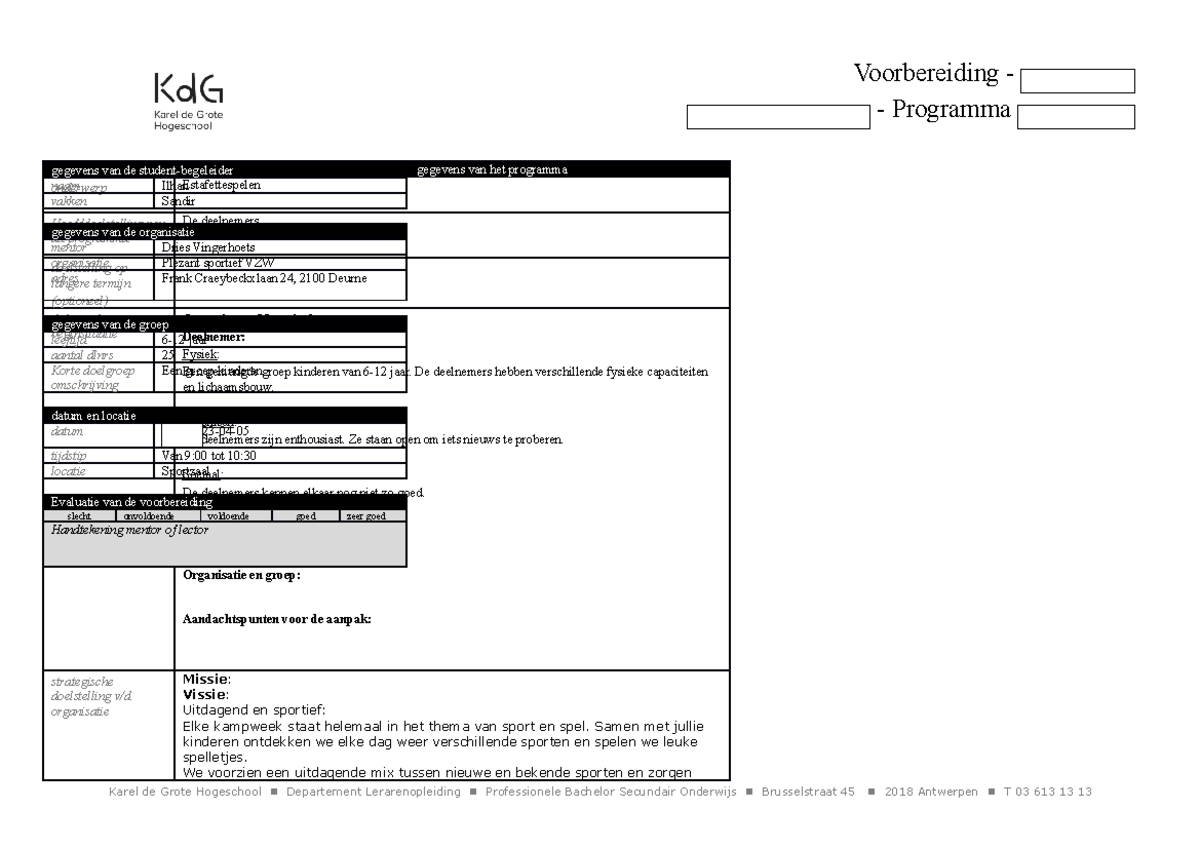 LVB estafettespelen stage BR - Voorbereiding - Programma gegevens van ...