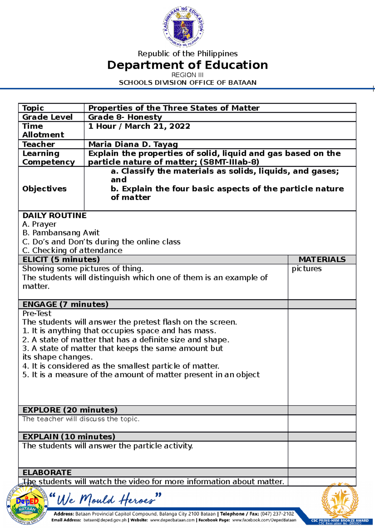 DLP 3RD Quarter Matter 1 - Republic of the Philippines Department of ...