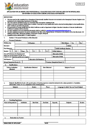EDU1 Application FORM - Revised 2023 - APPLICATION FOR AN EDUCATOR POST ...