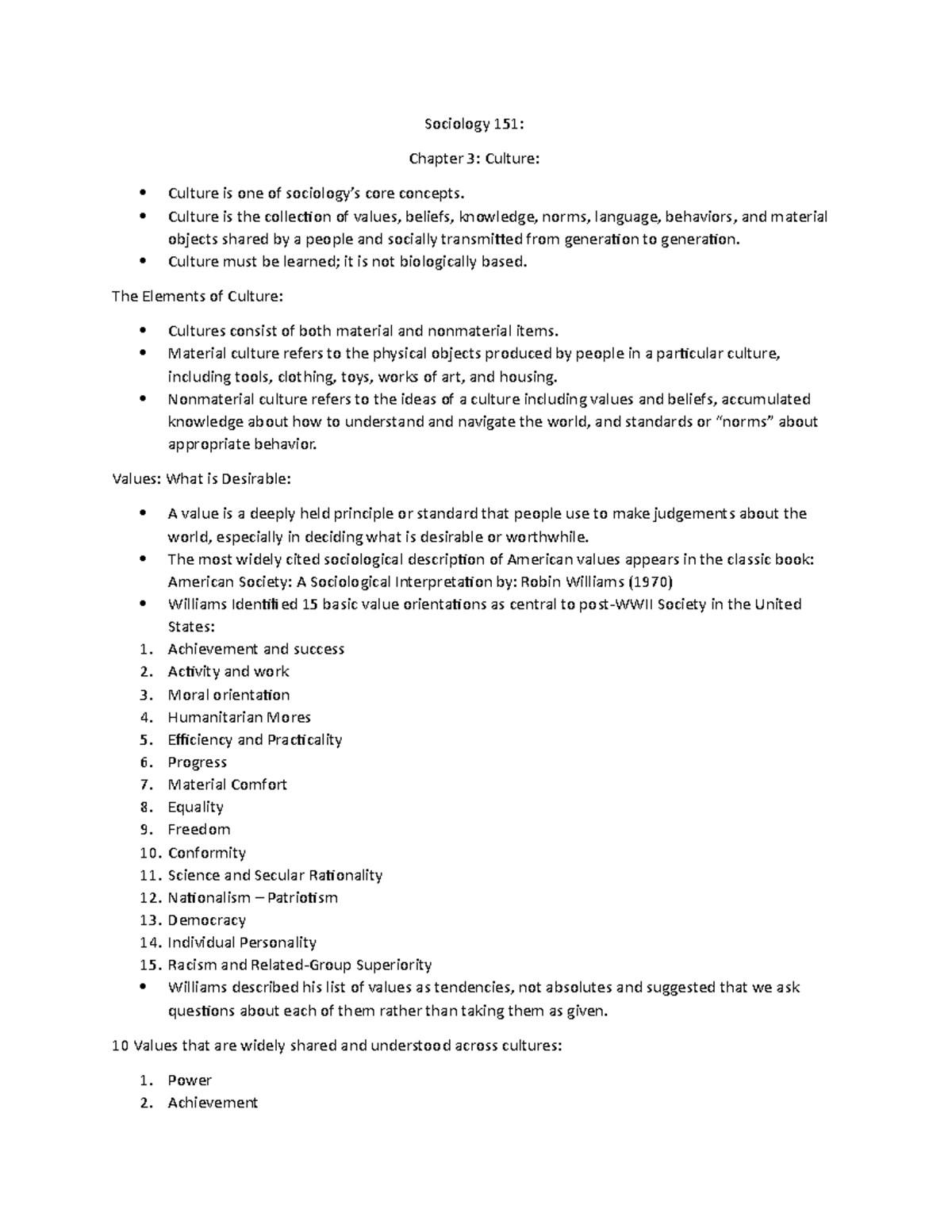 Sociology 151 Unit 3 - Sociology 151: Chapter 3: Culture: Culture is ...