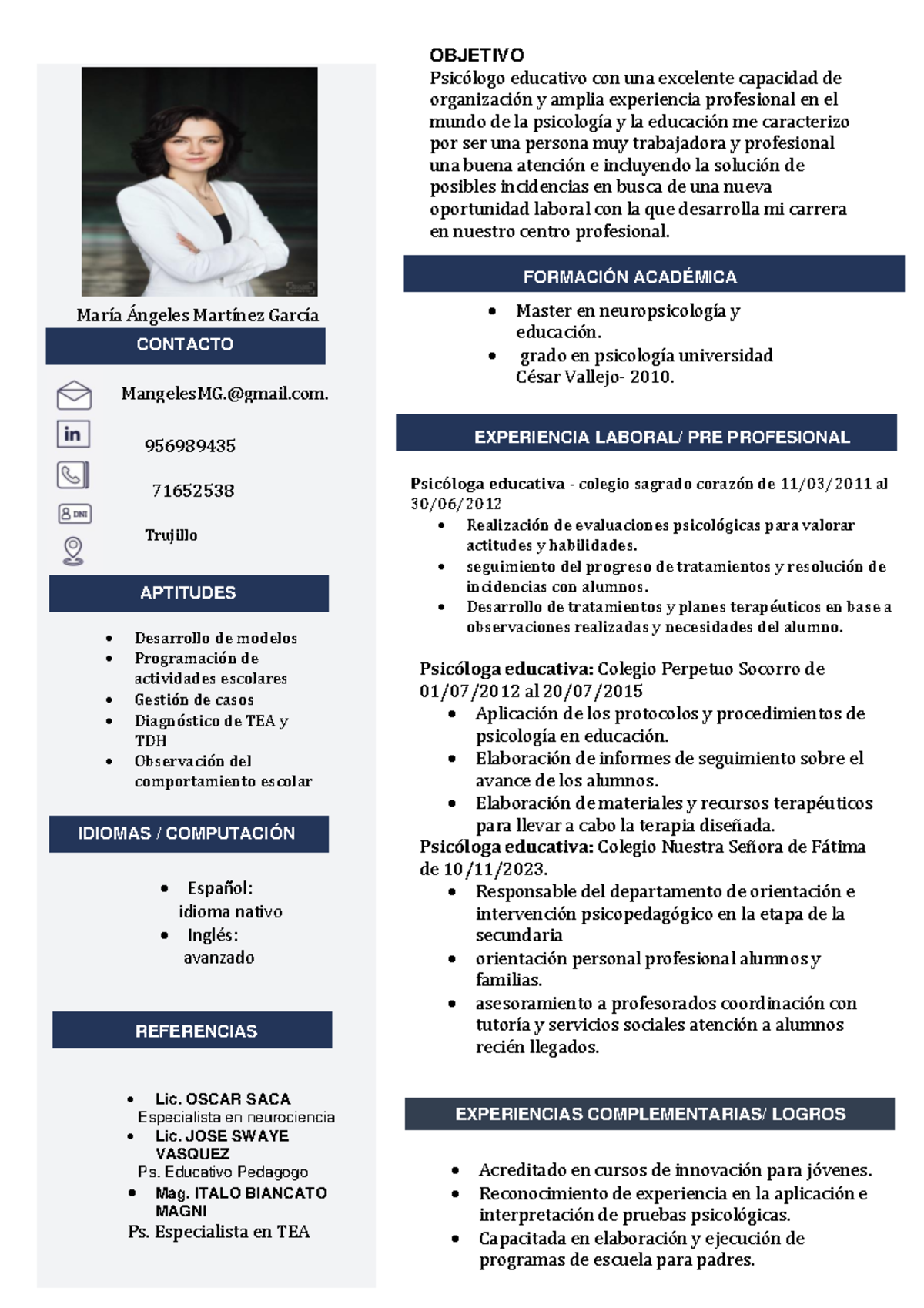2. Modelo CV 01 - Currículo Vitae - • Español: idioma nativo • Inglés: avanzado OBJETIVO ...