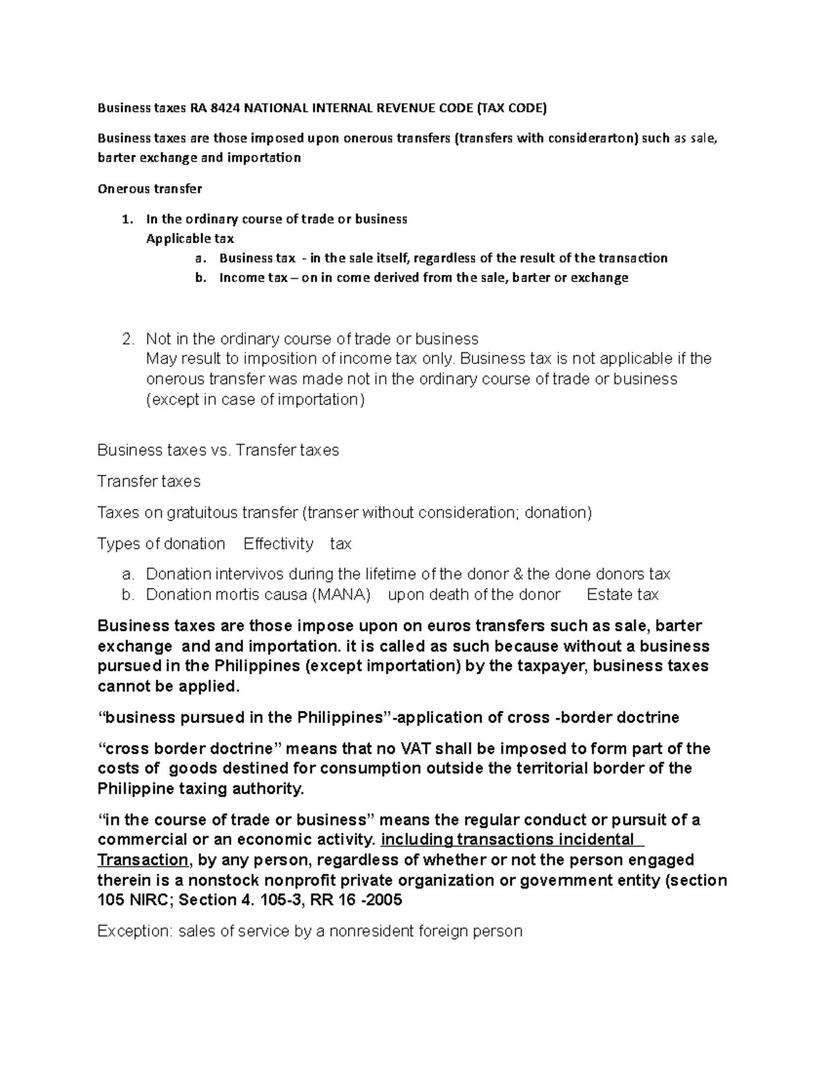 Business taxes RA 8424 - Business taxes RA 8424 NATIONAL INTERNAL ...