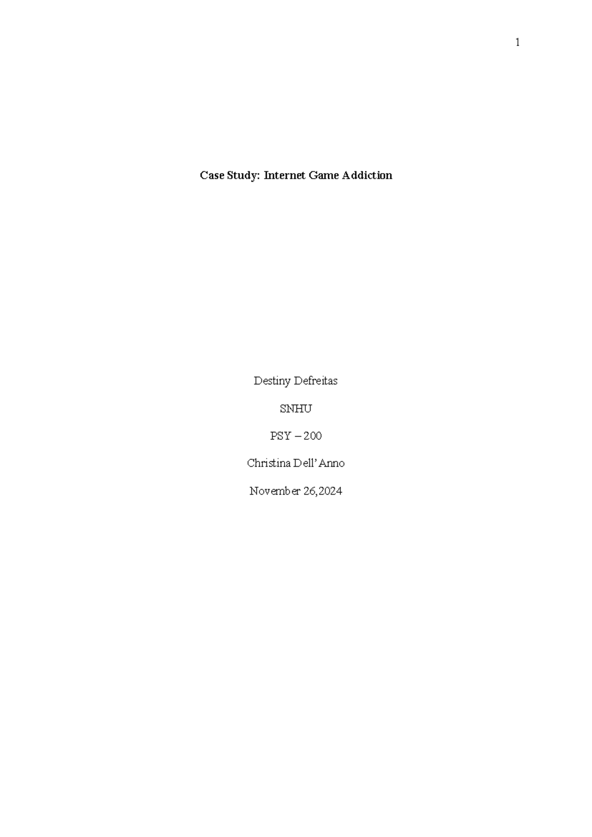 Module 4 PSY200 Final Gambling Addiction Case Study Analysis - Case ...