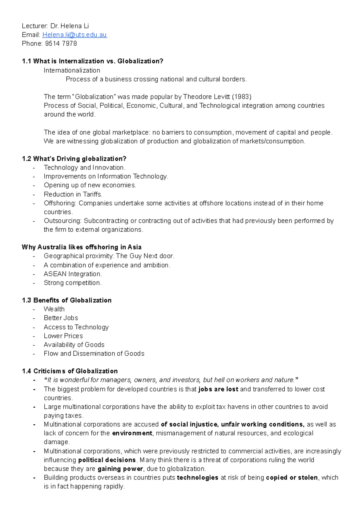 Lecture Week 1 - Introduction - Lecturer: Dr. Helena Li Email: Helena ...