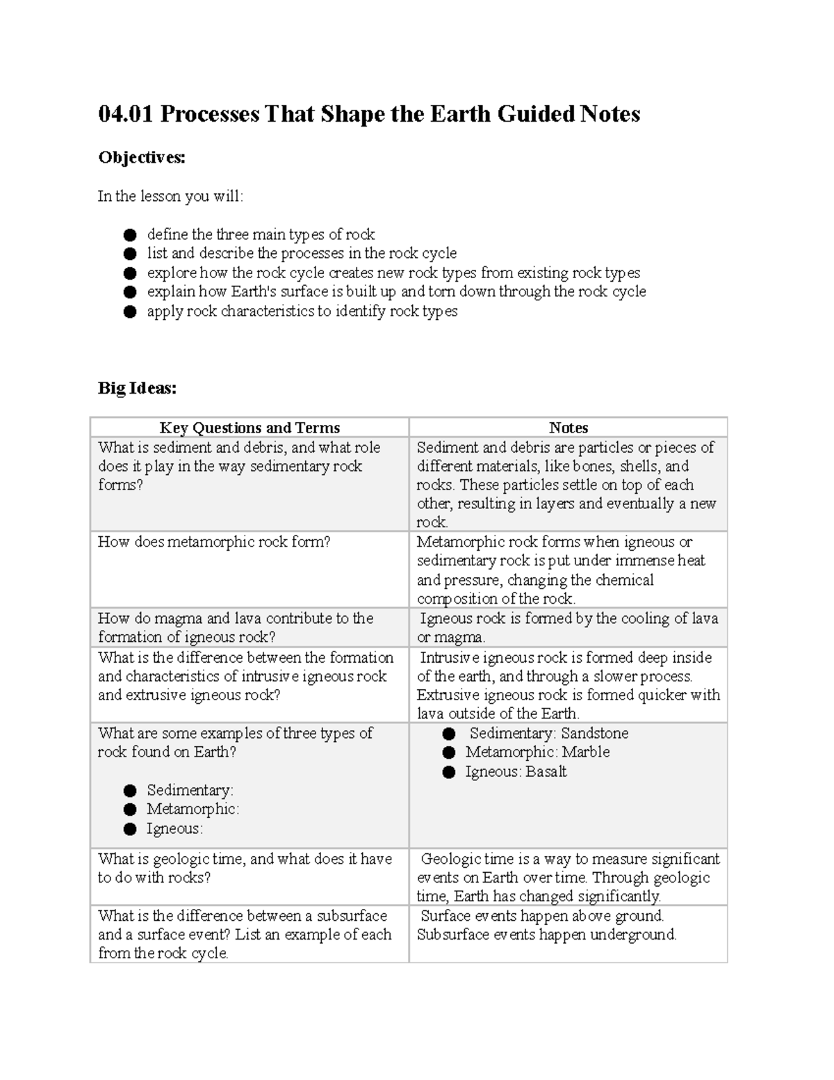 04 01 Notes 04 Processes That Shape The Earth Guided Notes Objectives 04-01-notes-04-processes-that-shape-the-earth-guided-notes-objectives