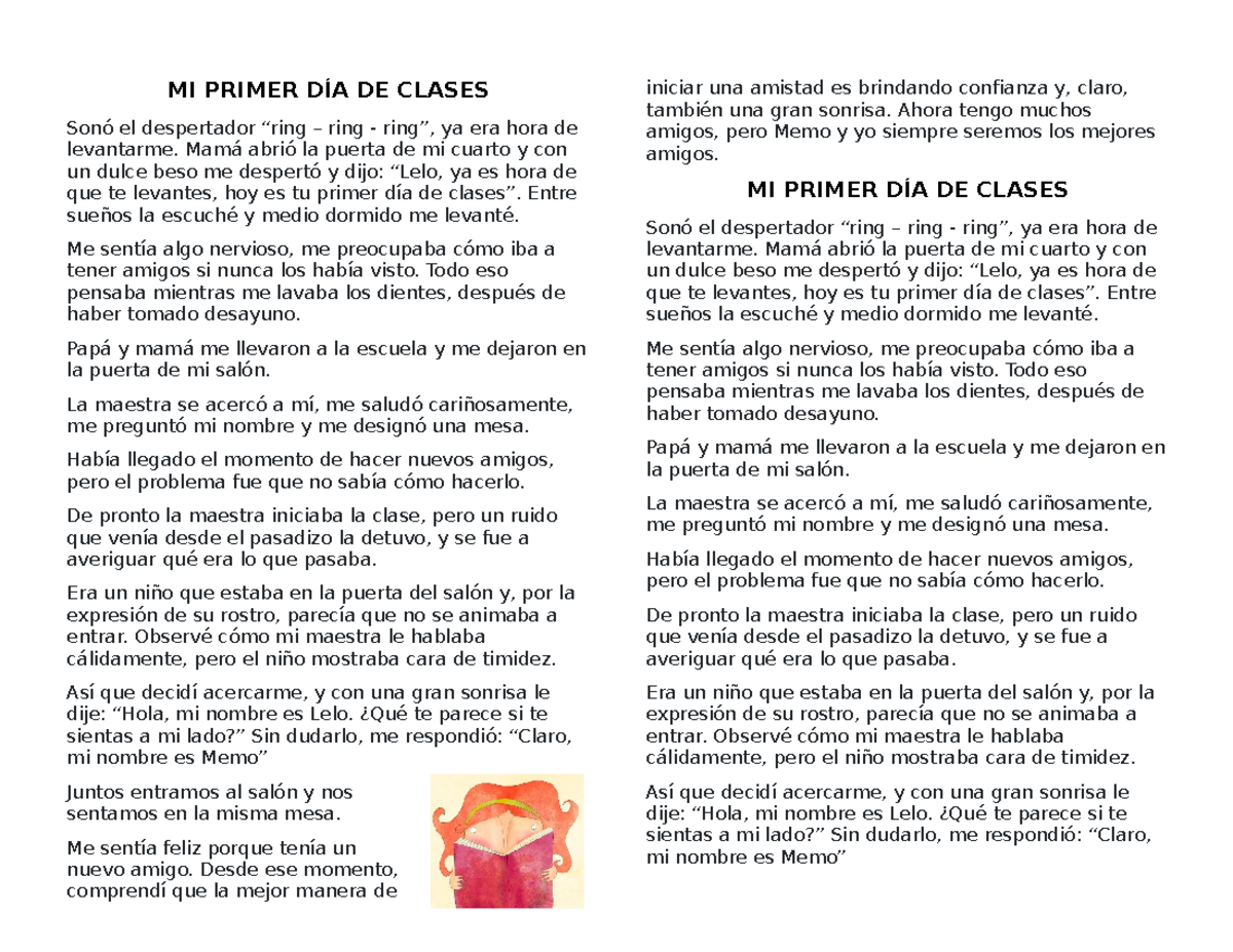 MI Primer DÍA DE Clases - MI PRIMER DÍA DE CLASES Sonó el despertador ...