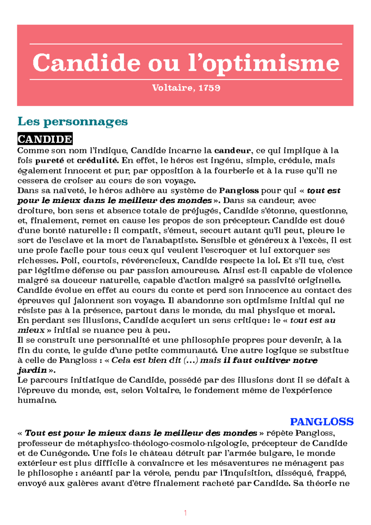 Candide personnages - Les personnages CANDIDE Comme son nom l’indique ...