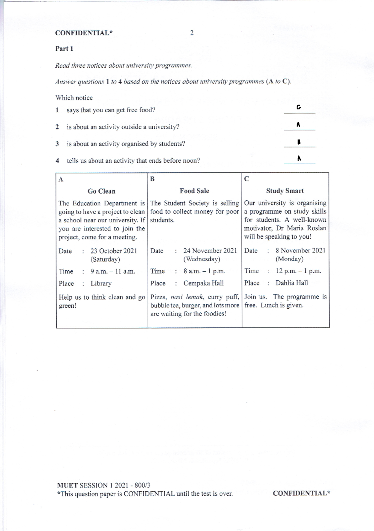 Public Copy of Reading Muet S1 2021 - 2 Part 1 Read three notices about university programmes ...