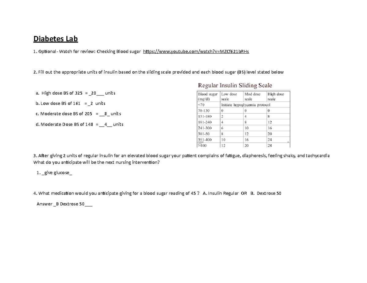 Lab 13 and 14 pharm - Lab 13/14 - Diabetes Lab Optional- Watch for ...