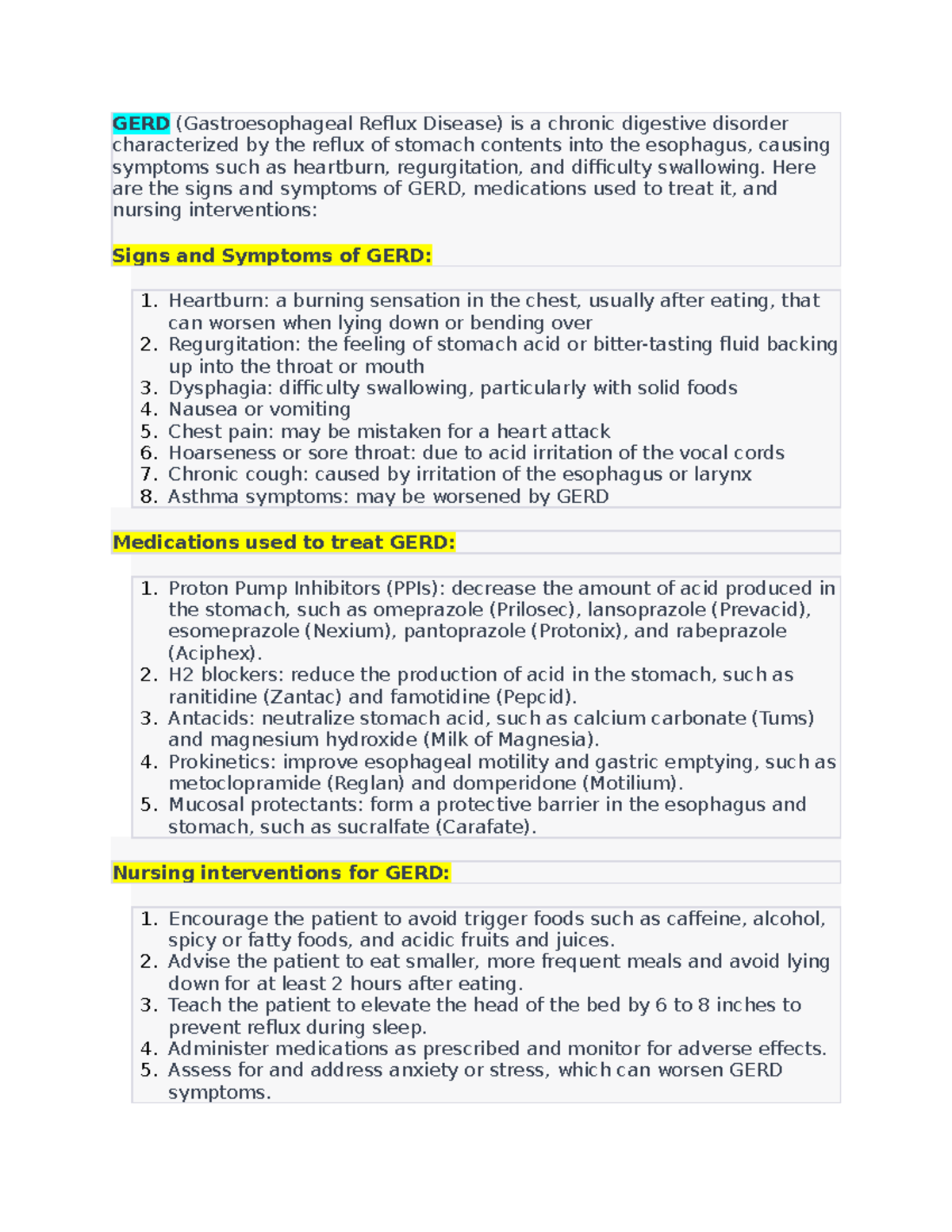 Week 5 disorders - GERD (Gastroesophageal Reflux Disease) is a chronic ...