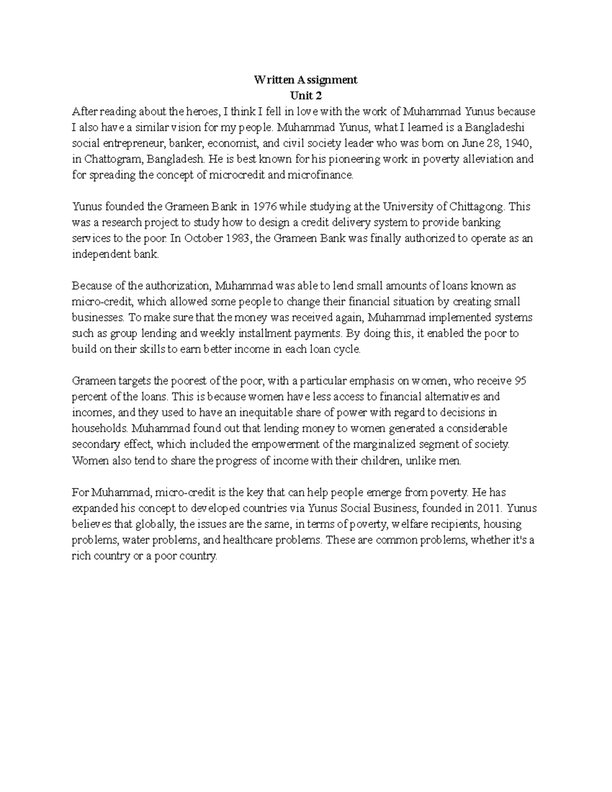 Ent WA2 - Entrepreneurship 2, week 2, unit 2, written assignment ...