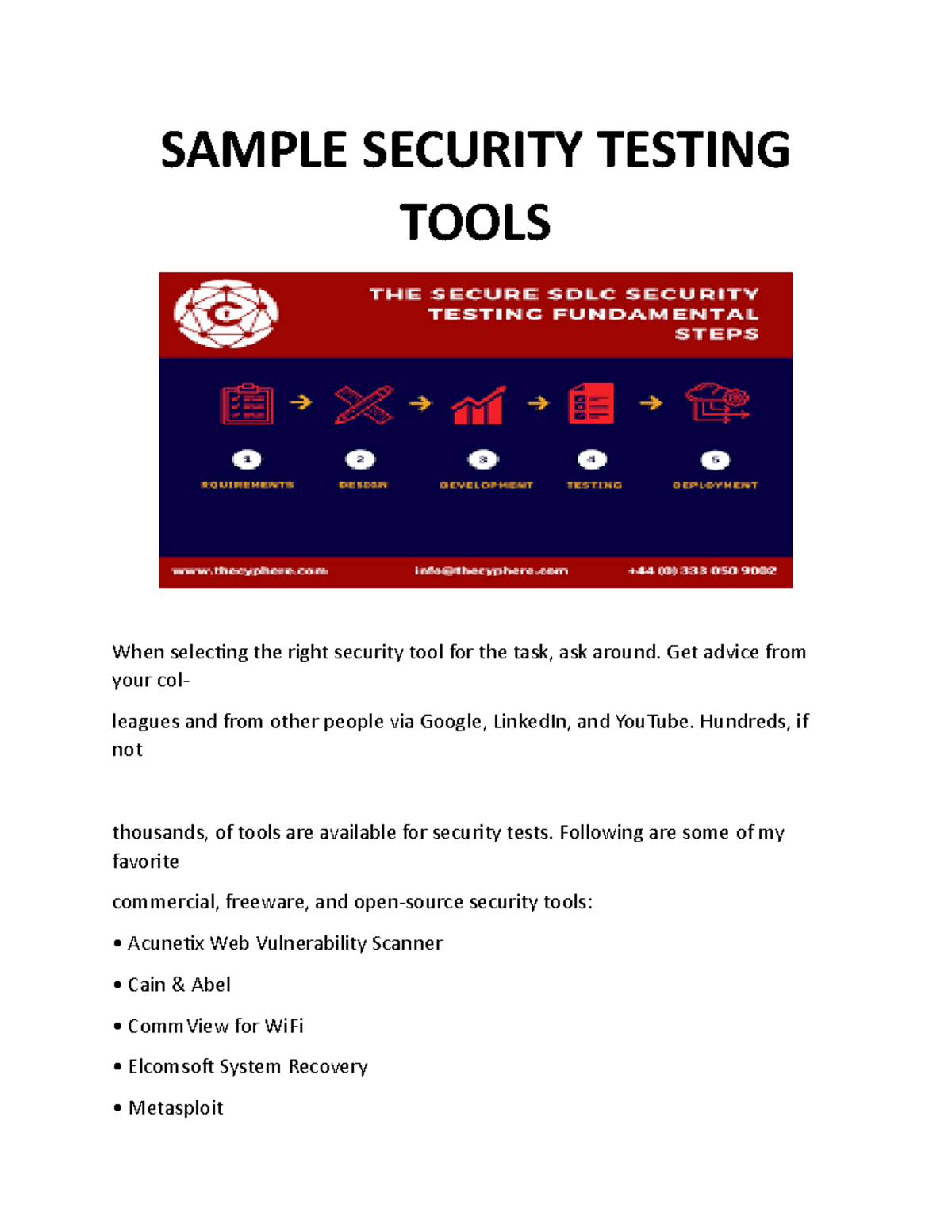 Sample Security Testing Tools Sample Security Testing Tools When Selecting The Right Security