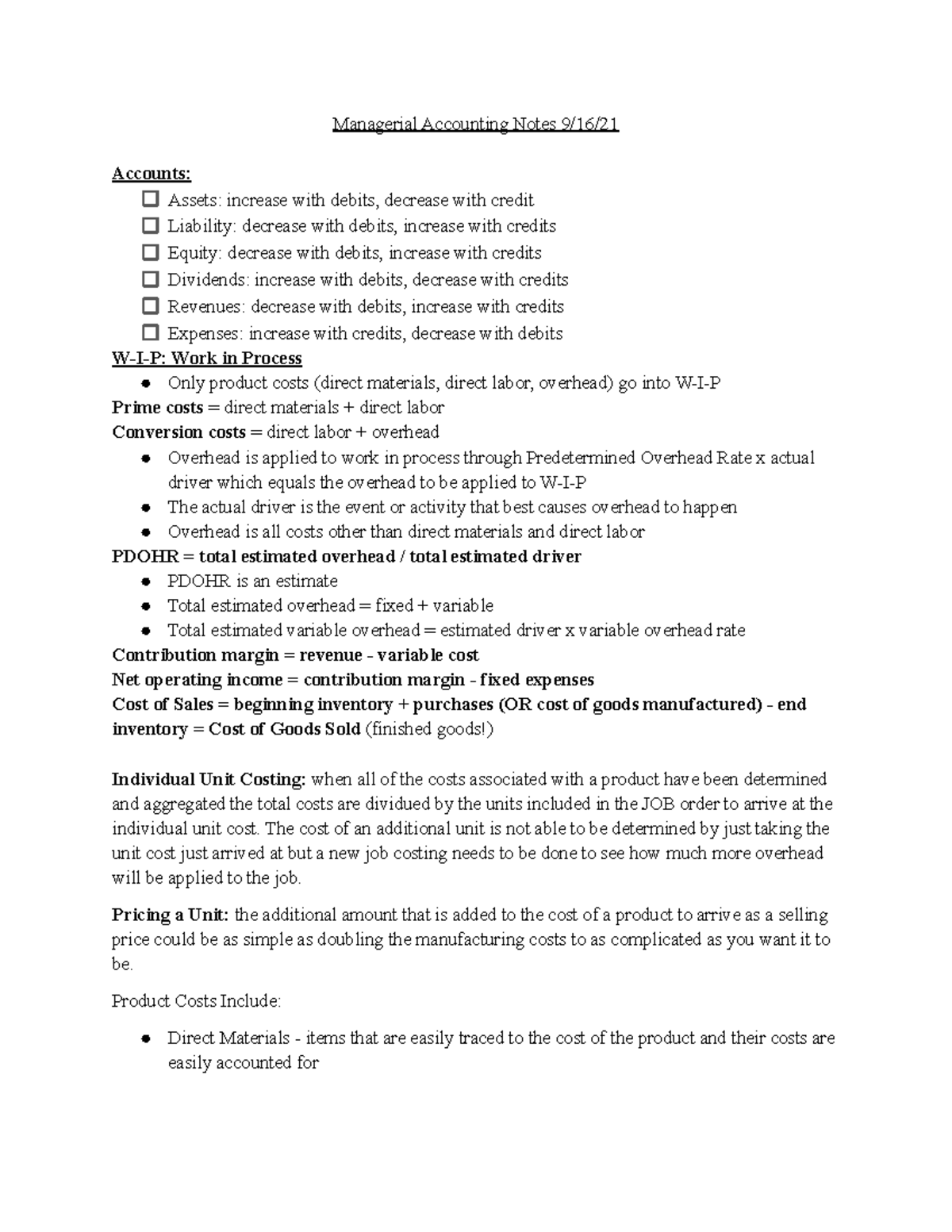 Managerial Accounting Notes 9/16/21 - Managerial Accounting Notes 9/16 ...