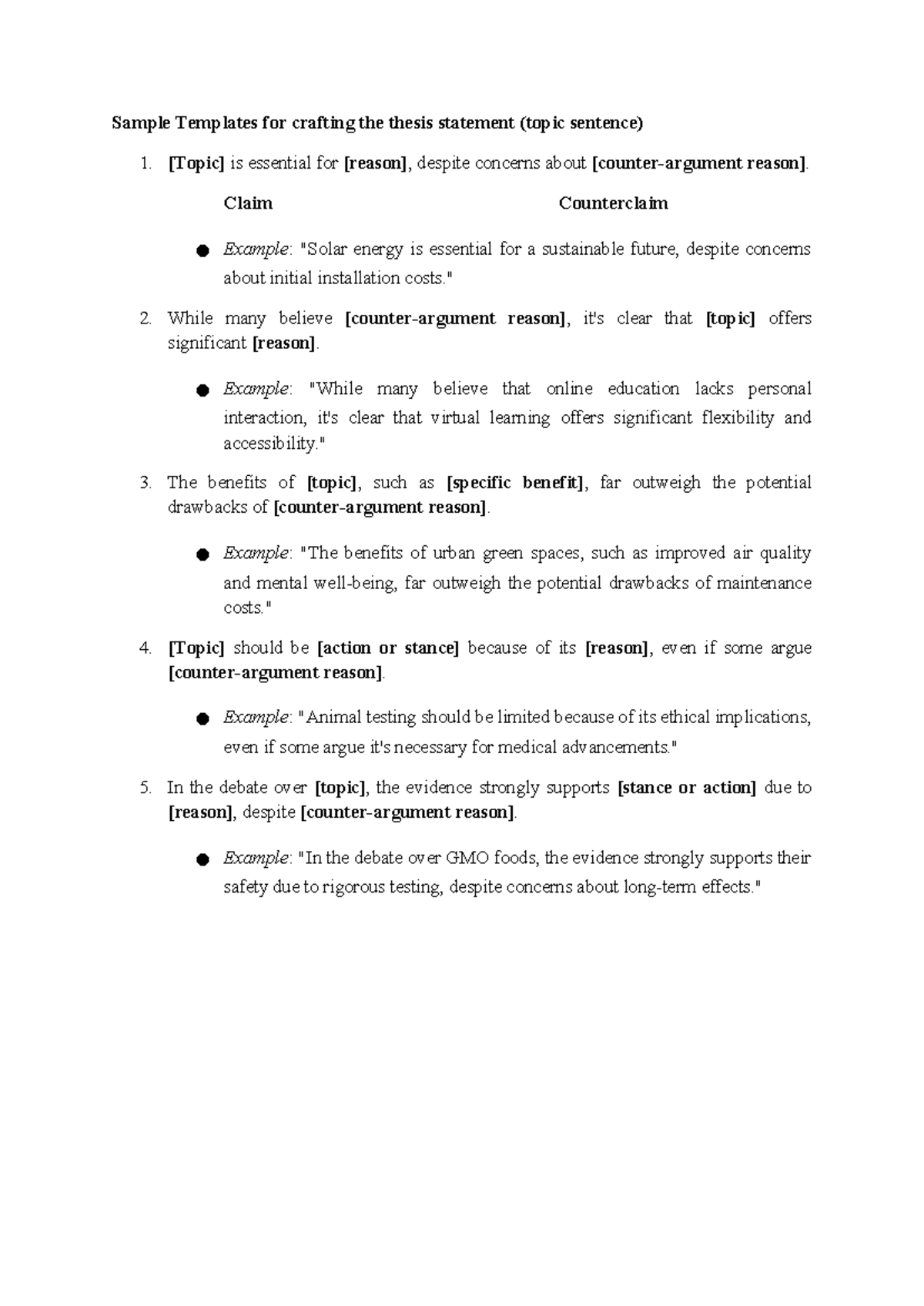 Structure of an argumentative paragraph - Sample Templates for crafting ...