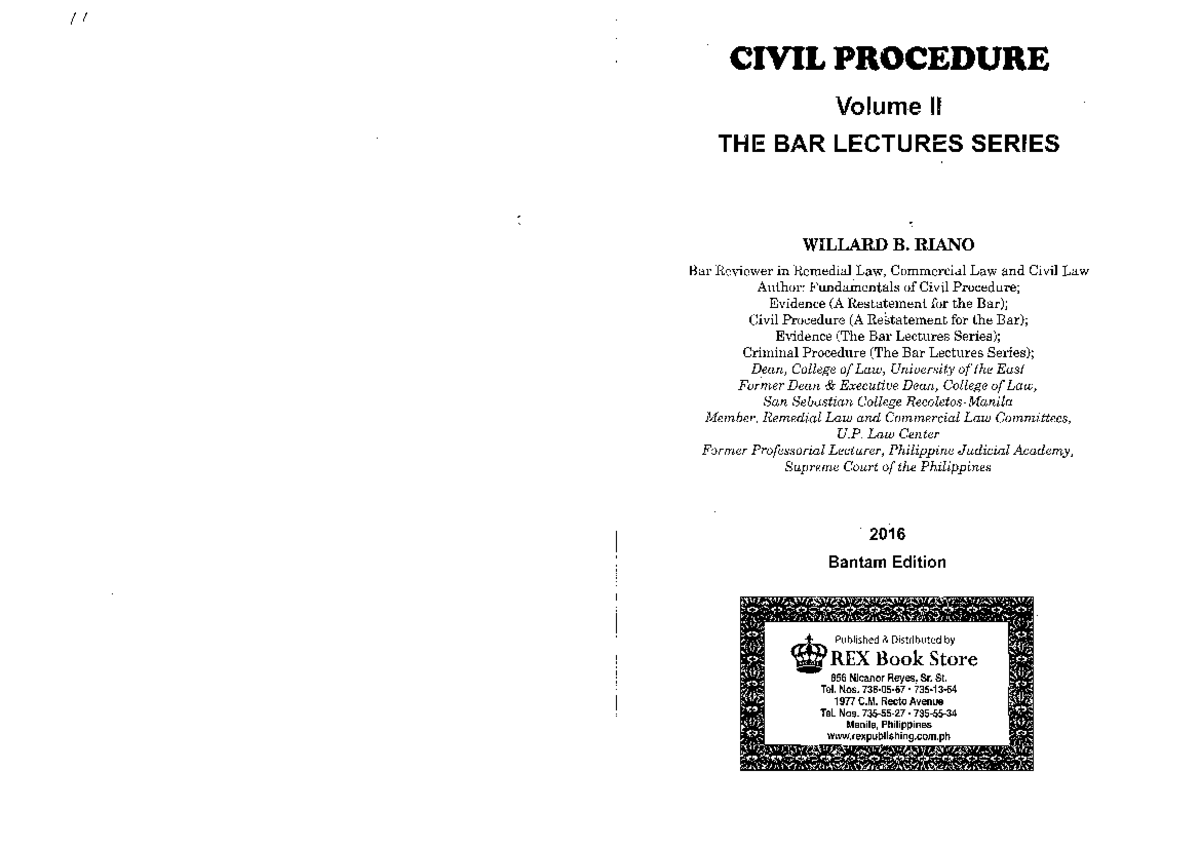 473044592 Riano Civpro Vol 2 pdf - Civil Procedure - Studocu
