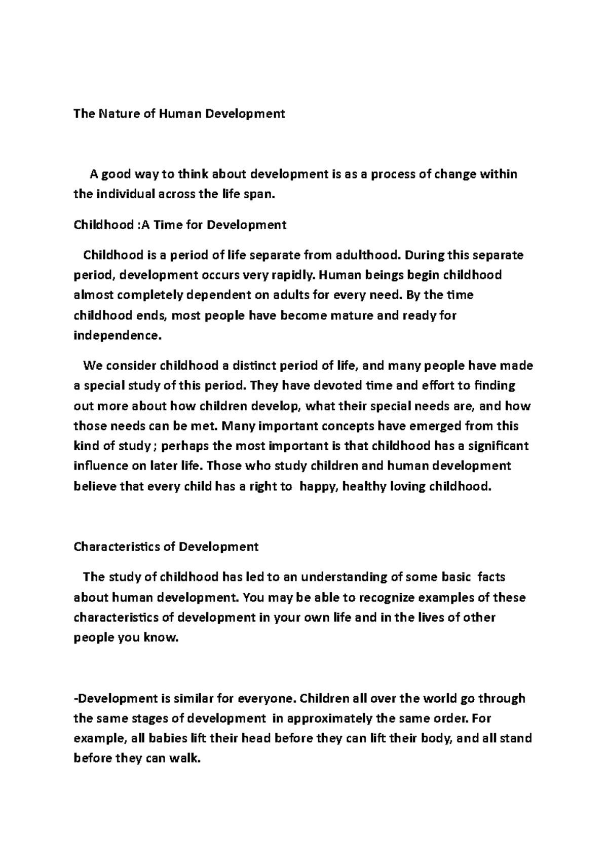 The Nature of Human Development - Childhood :A Time for Development ...