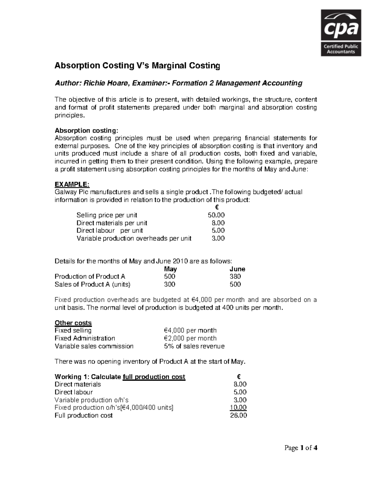 Absorption VS Marginal Costing - Absorption Costing V’s Marginal ...