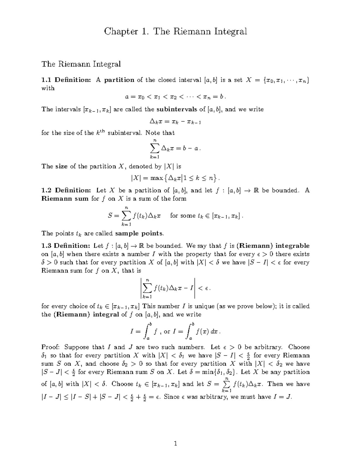 Chap1Integration - Snew - Chapter 1. The Riemann Integral The Riemann ...