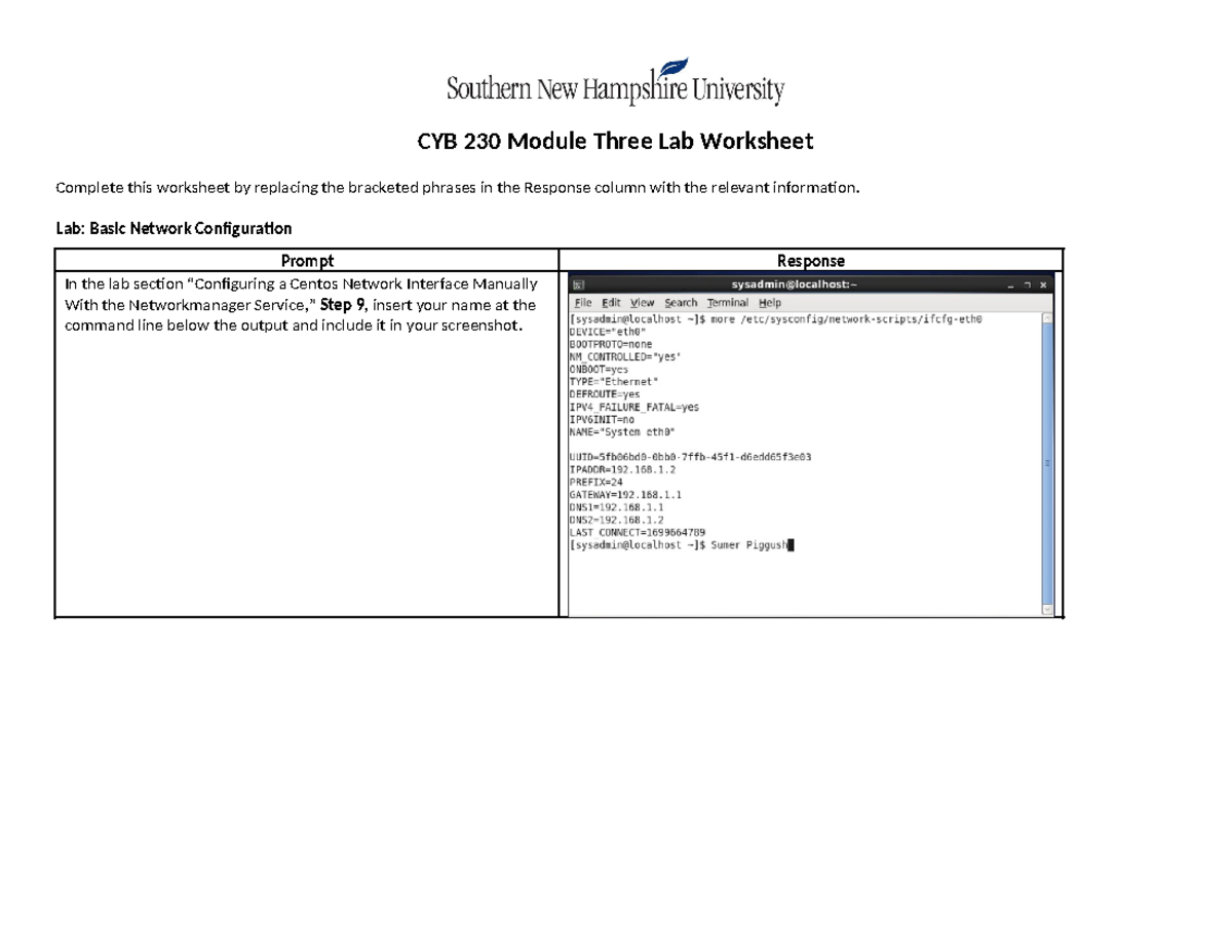 CYB 230 Module Three Lab Worksheet Sumer Piggush - CYB 230 Module Three ...