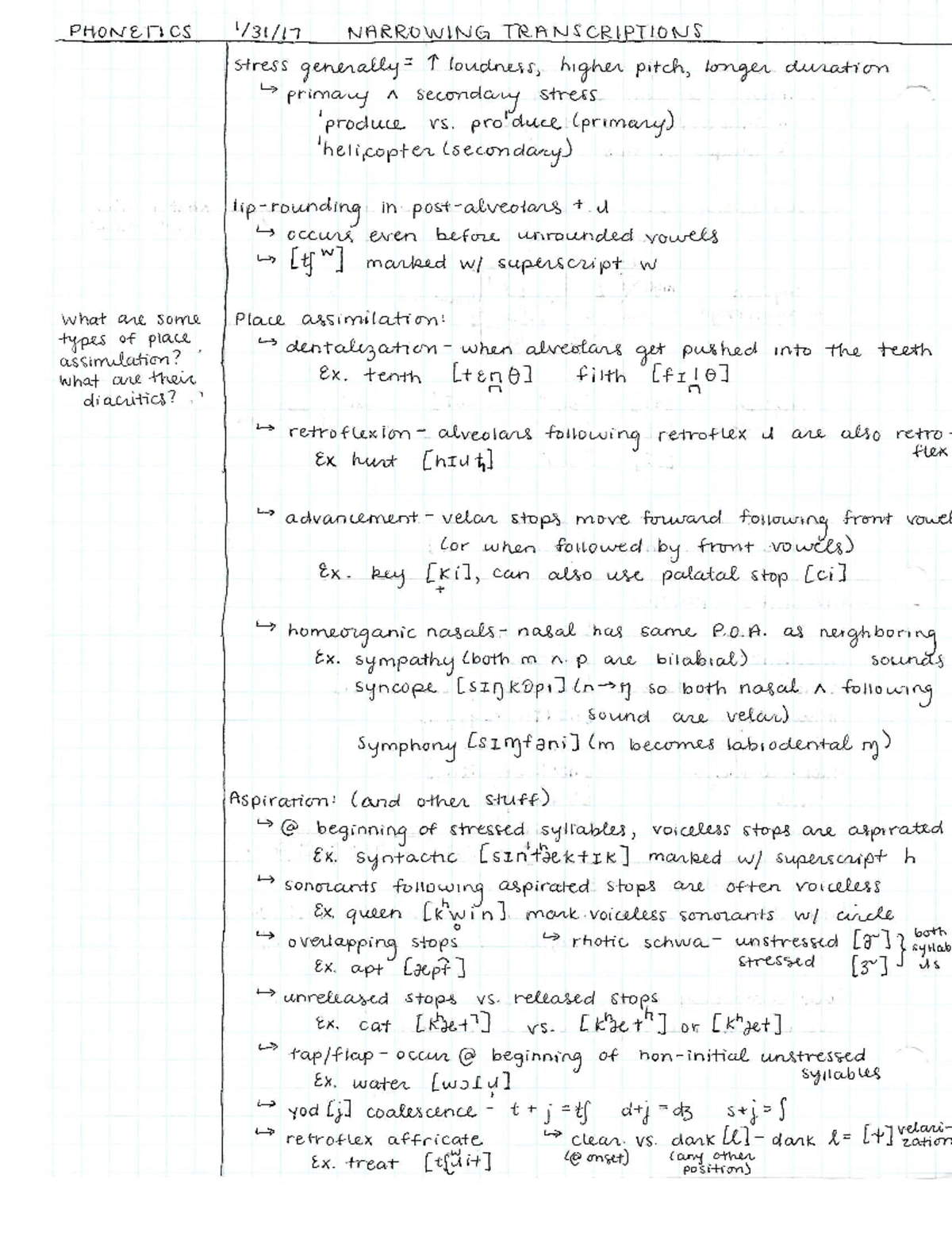 Phonetics notes 1-31-17 - PHONETICS NARROWING TRANSCRIPTIONS stress ...