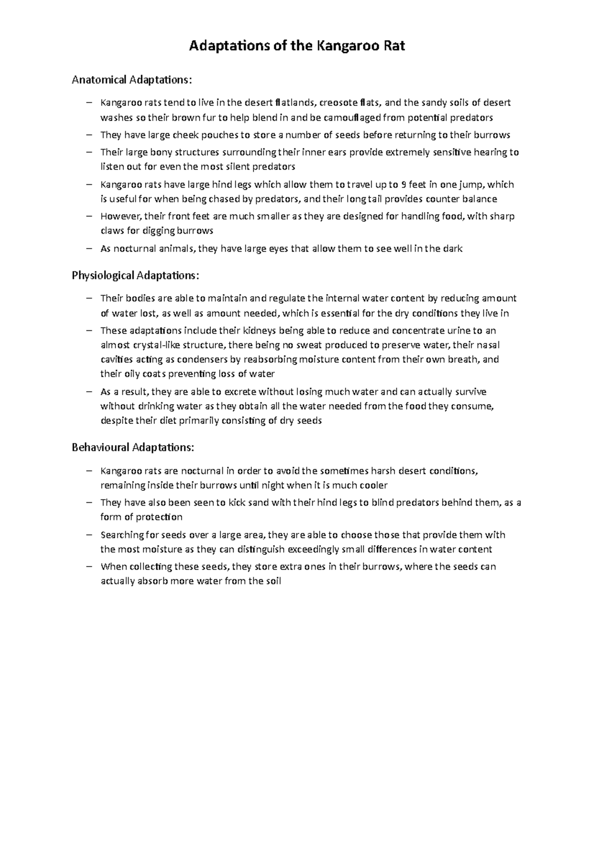 Kangaroo rat doc - Adaptations of the Kangaroo Rat Anatomical ...