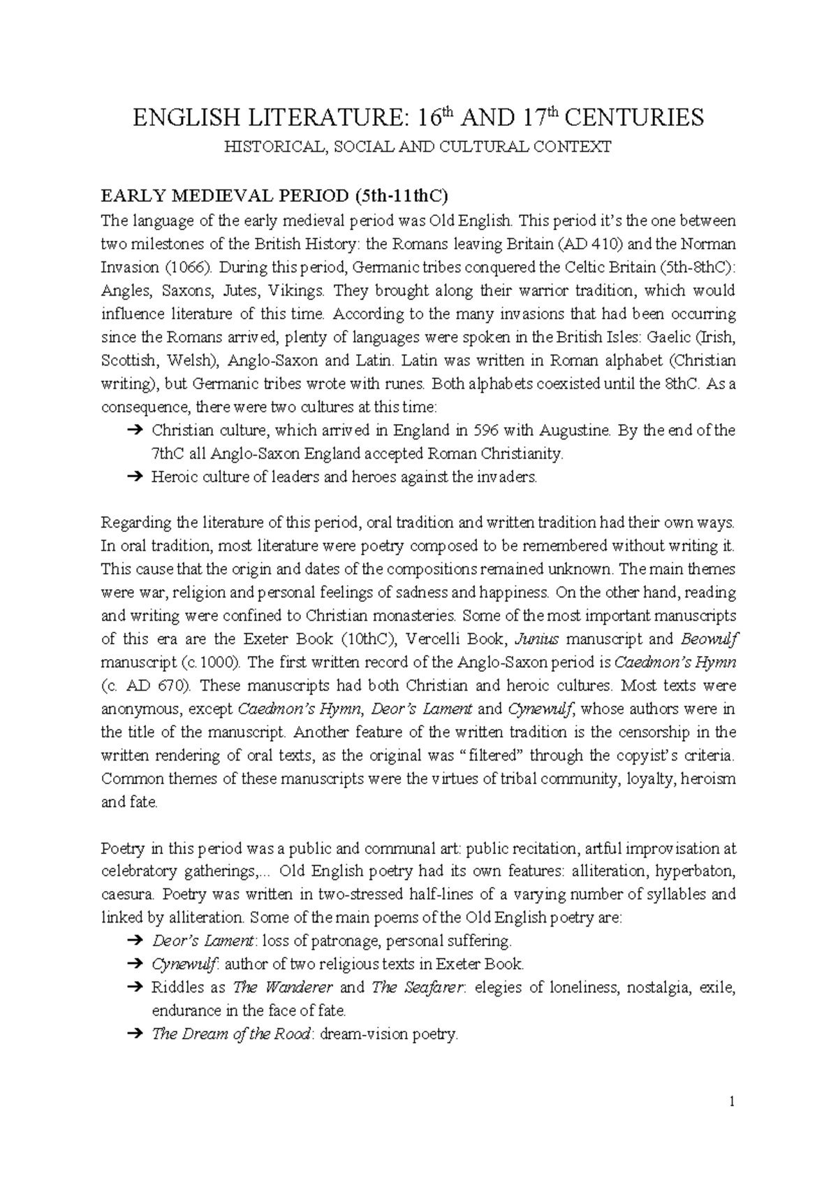 Literatura Inglesa 2 TEMA 1 - ENGLISH LITERATURE: 16 th AND 17 th ...