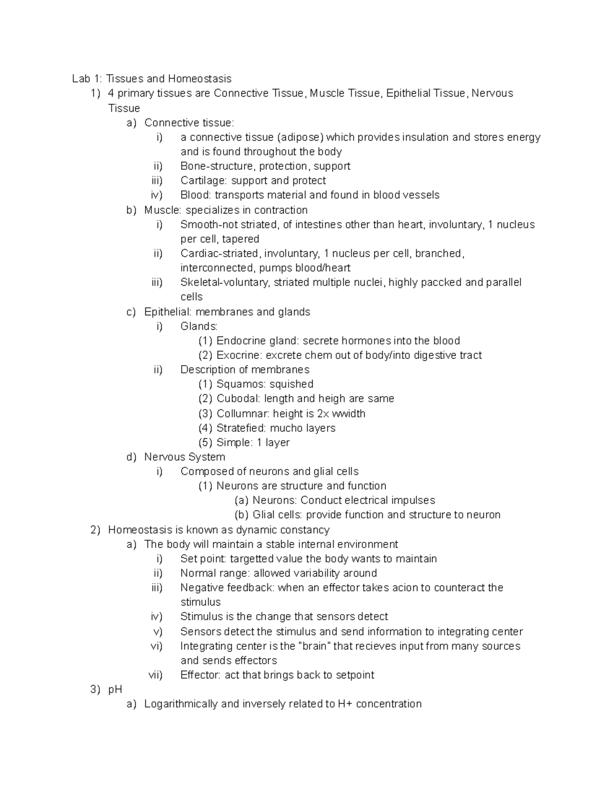 Exam 1 Lab SG - Lecture notes 13 - Lab 1: Tissues and Homeostasis 1) 4 ...
