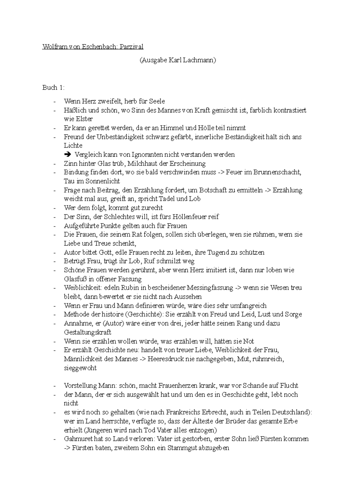 Zusammenfassung Parzival - Wolfram von Eschenbach: Parzival (Ausgabe Karl Lachmann) Buch 1: Wenn ...