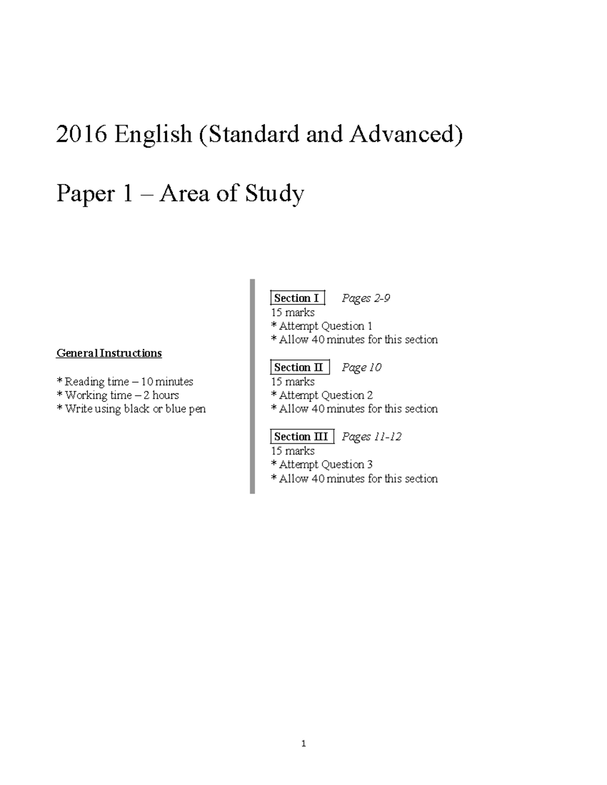 HGHS English Trial Paper 1 2016 - 2016 English (Standard and Advanced ...