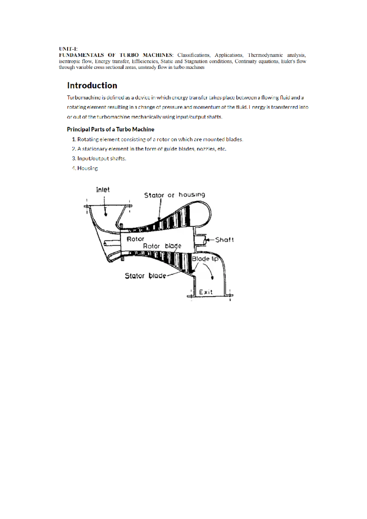Turbomachinery Unit - 1 - Mechanical - Studocu