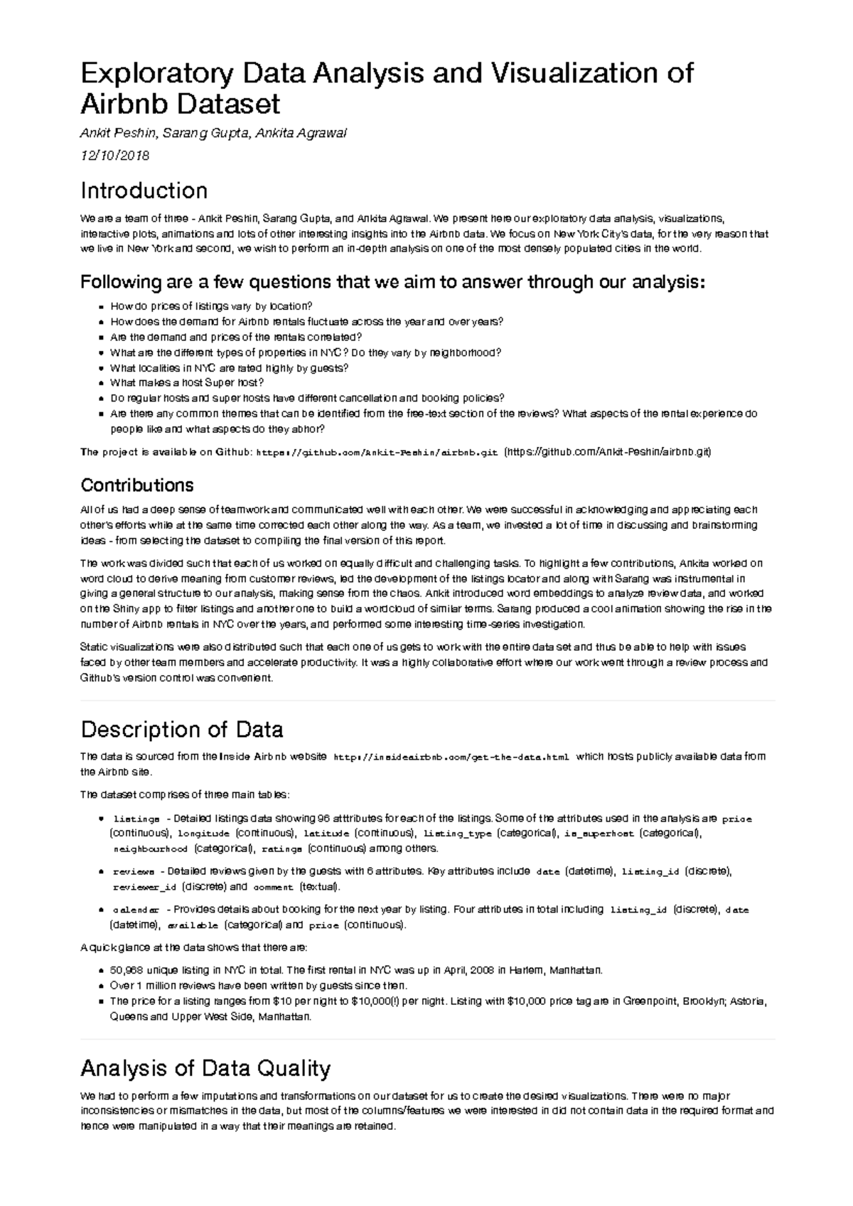 Airbnb final analysis pdf - Exploratory Data Analysis and Visualization of Airbnb Dataset Ankit ...