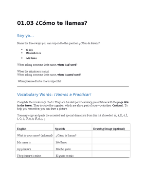 Como Te Llamas Worksheet