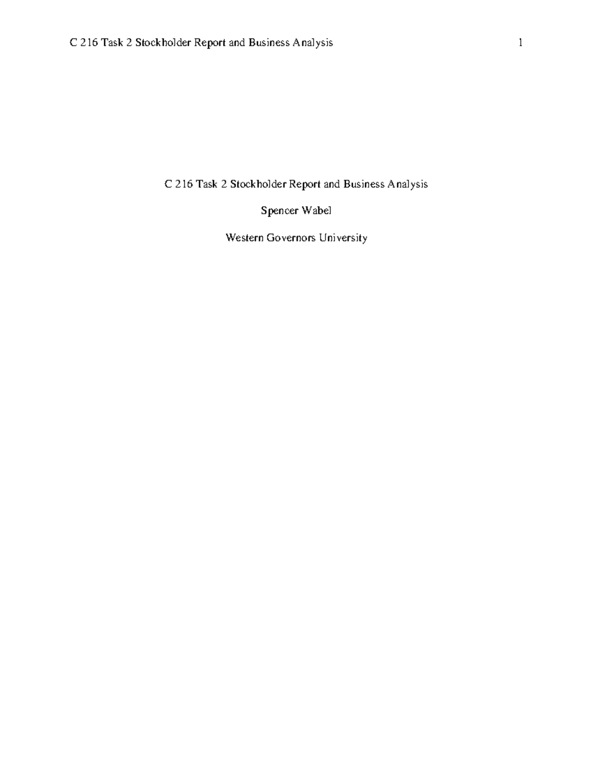 C216 Task 2 stockholder report - C 216 Task 2 Stockholder Report and ...