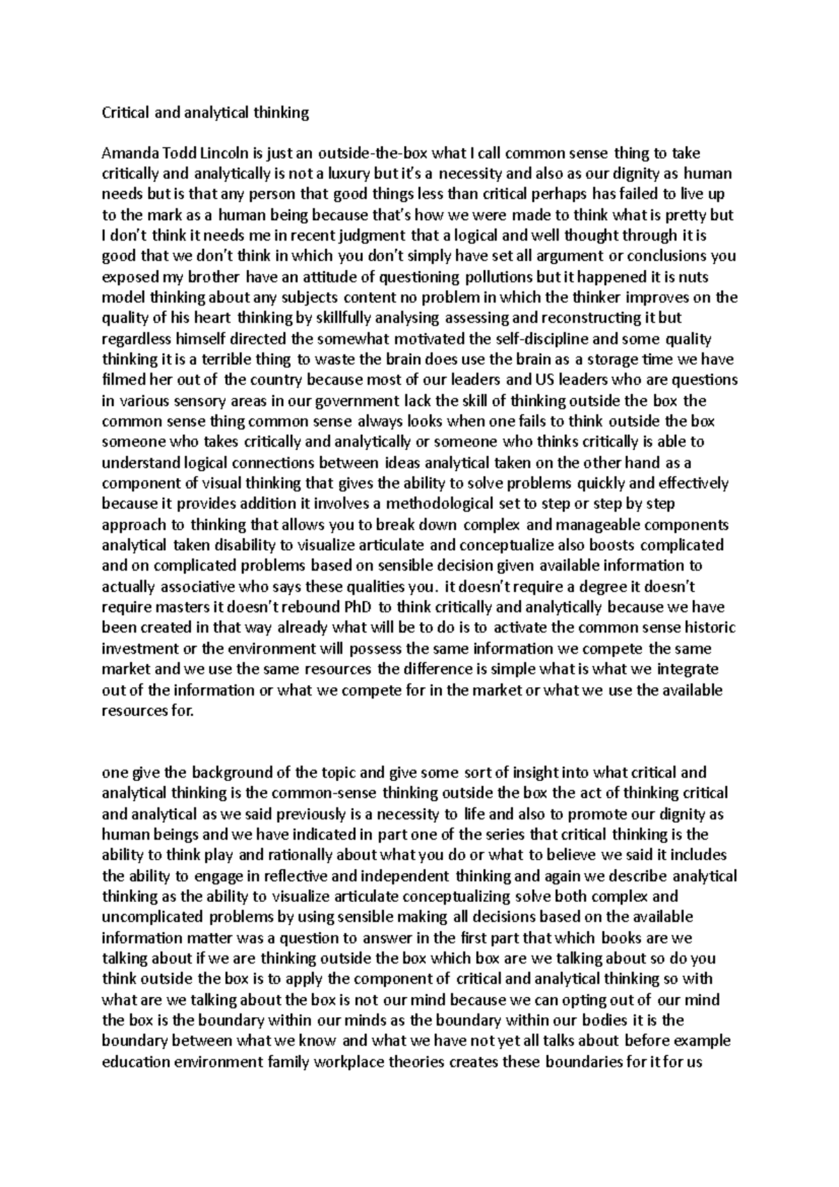 Critical thinking - Critical and analytical thinking Amanda Todd ...