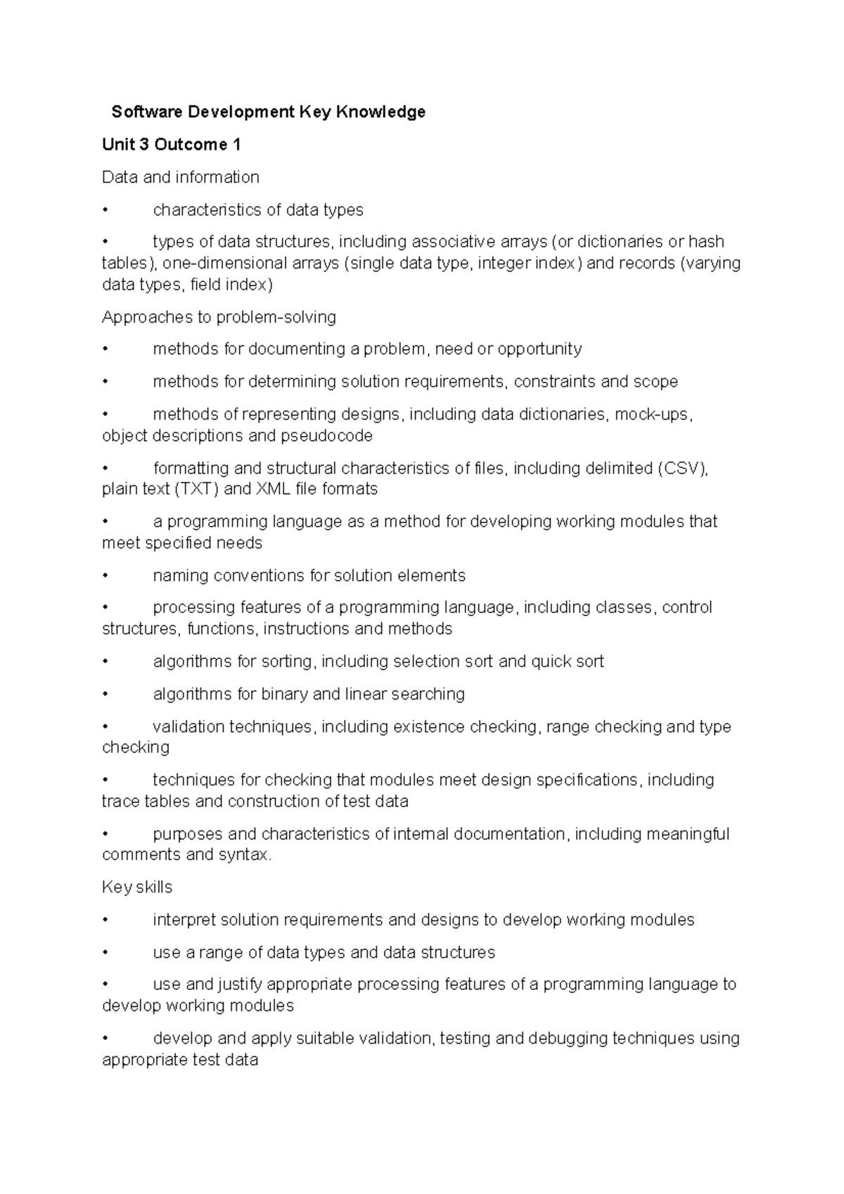 Soft Dev Key Knowledge - Software Development Key Knowledge Unit 3 ...