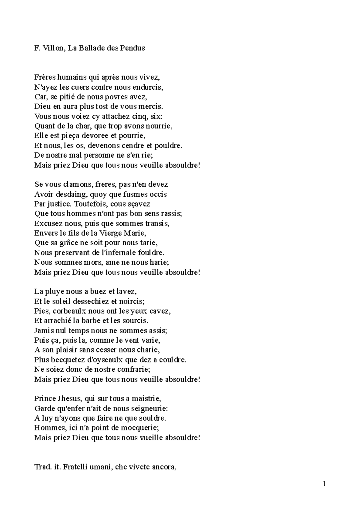 1 testo - Warning: TT: more functions defined than expected F. Villon ...