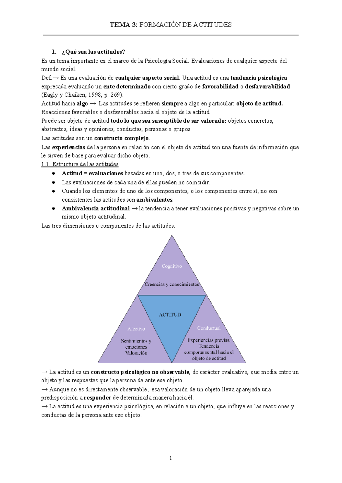 TEMA 3 Formación de actitudes - ¿Qué son las actitudes? Es un tema importante en el marco de la ...
