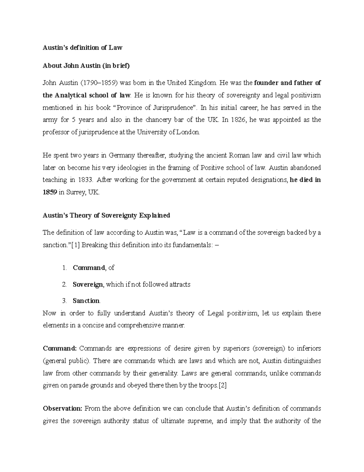 Austin (legal method) - Austin’s definition of Law About John Austin ...